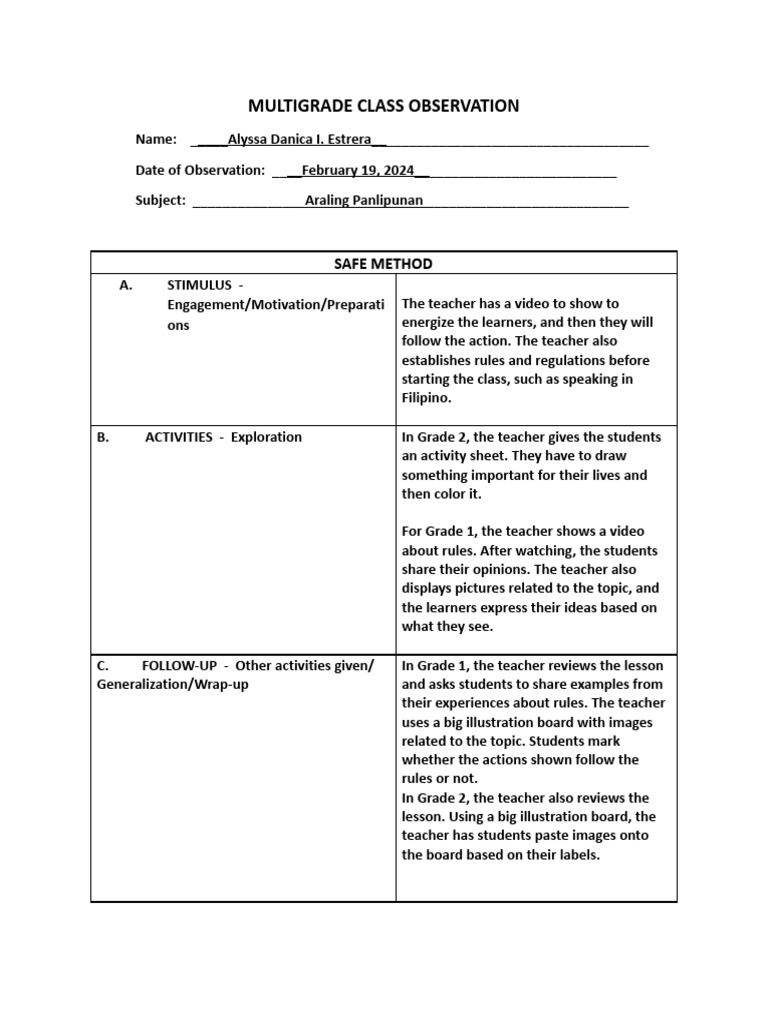 Alyssa Danica I. Estrera, - Safe Method | PDF | Teachers | Learning