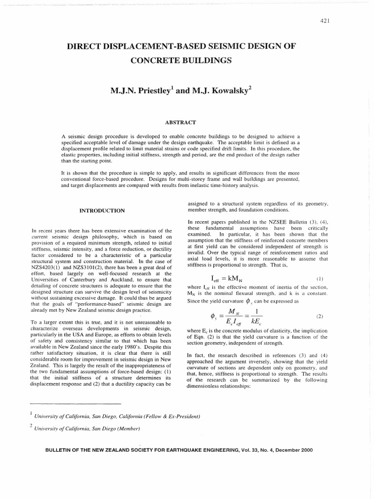Direct Displacement-Based Seismic Design, Bulletin of Nzsee, 2000 | PDF ...