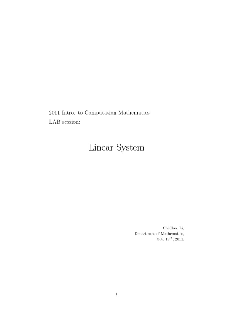 Linear System: 2011 Intro. To Computation Mathematics LAB Session | PDF ...