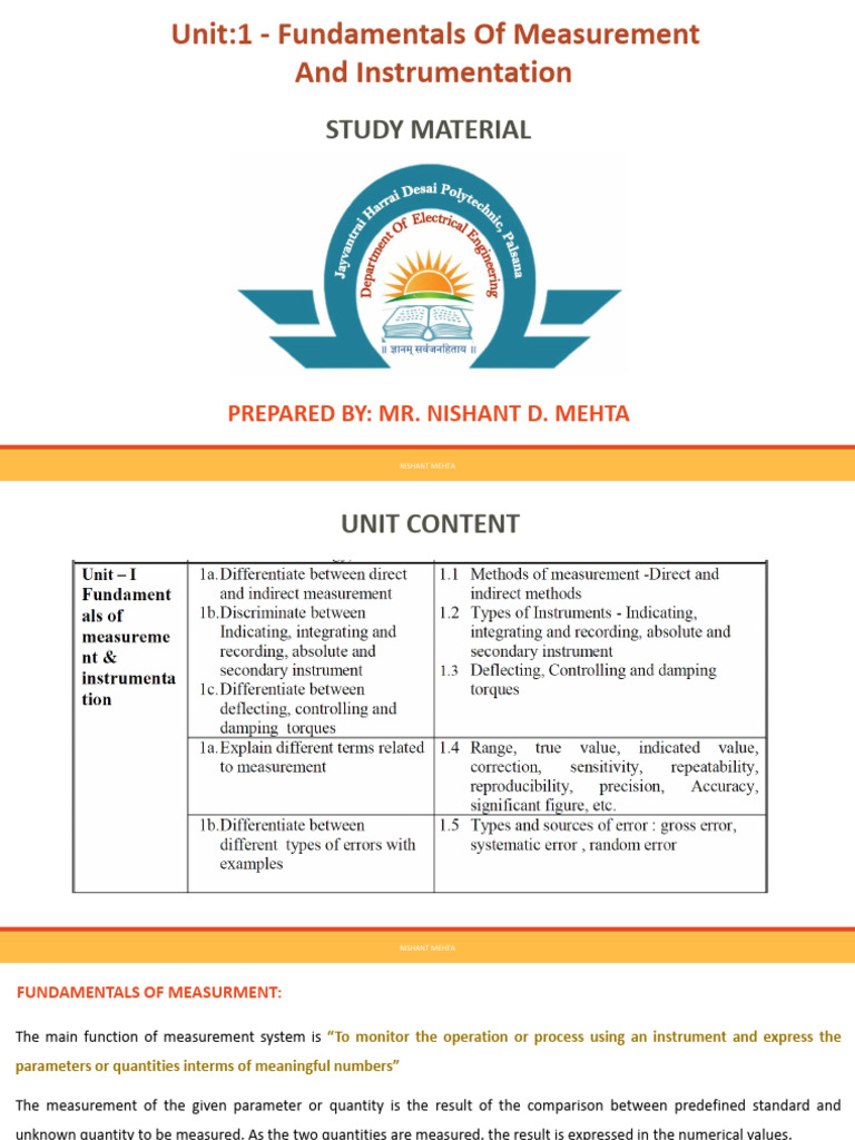 Electrical Instrumentation Basics - GTU Diploma | PDF | Accuracy And Precision | Electromagnetic ...