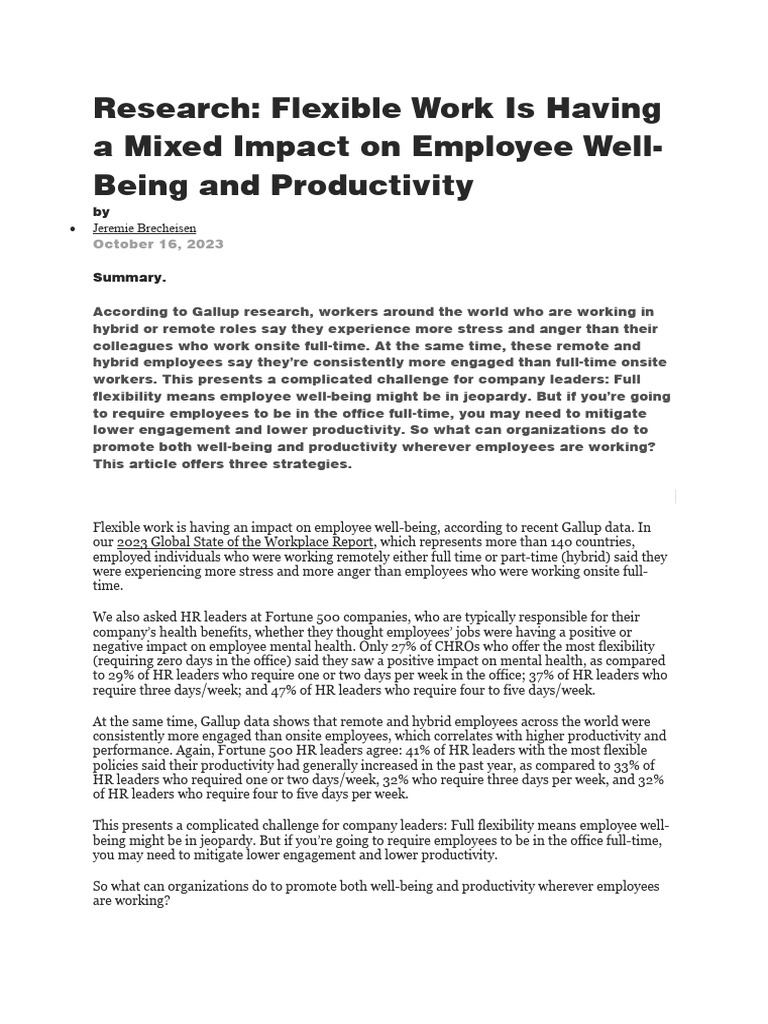 Flexible Work - Mixed Impact on Employee Well-Being and Productivity ...