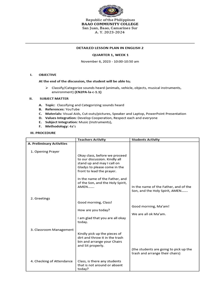 Classifying Sounds Lesson Plan | PDF | Sound | Lesson Plan