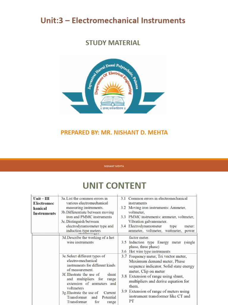 Electromechanical Instruments - GTU Diploma | PDF | Inductor | Electromagnetic Induction