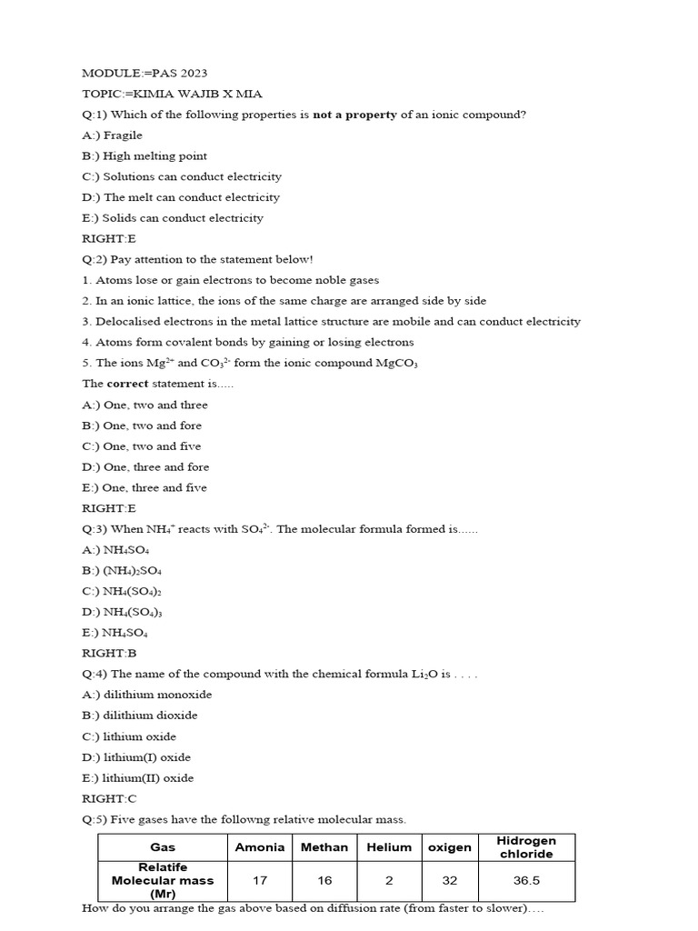 01 Pas Kimia Wajib X Mia | PDF | Chemical Compounds | Chemical Elements