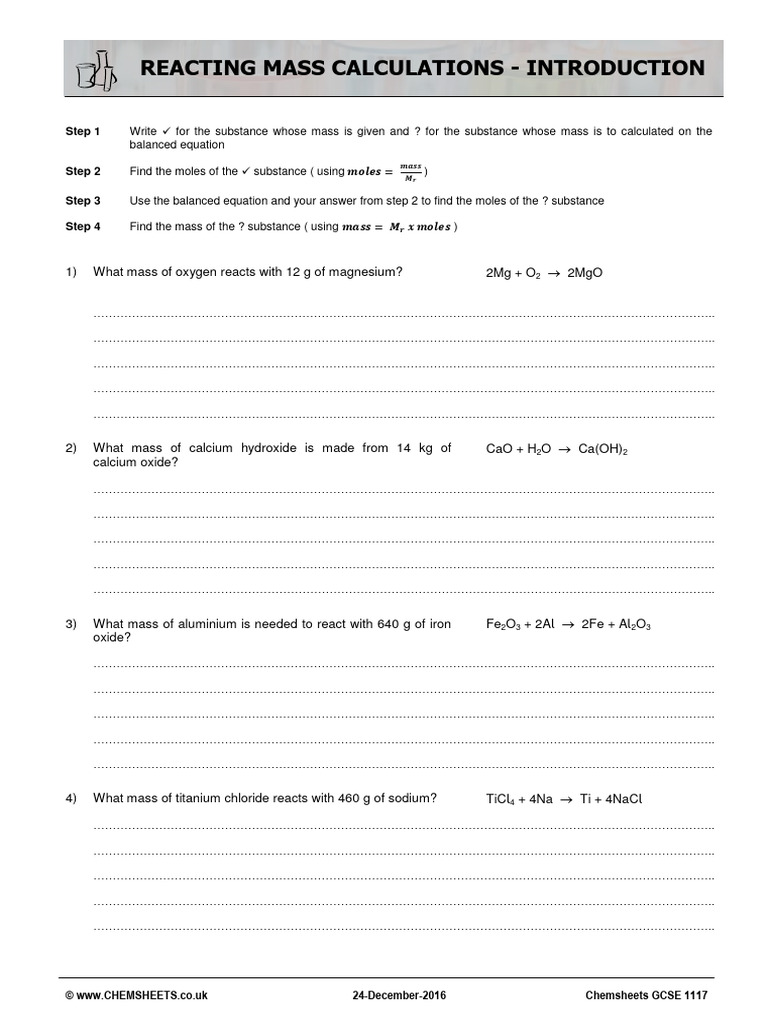Chemsheets GCSE 1117 Reacting Mass Calculations Introduction | PDF