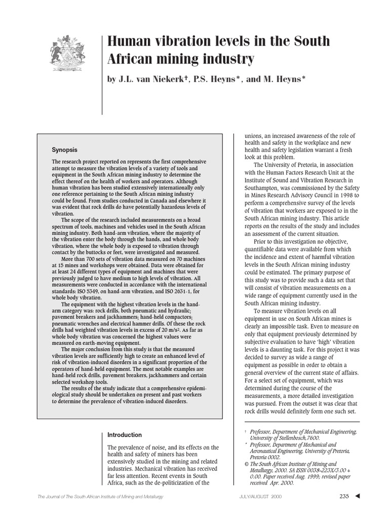 Human Vibration Levels in SA Mining | PDF | Mining Human Vibration Levels in SA Mining | PDF | Mining
