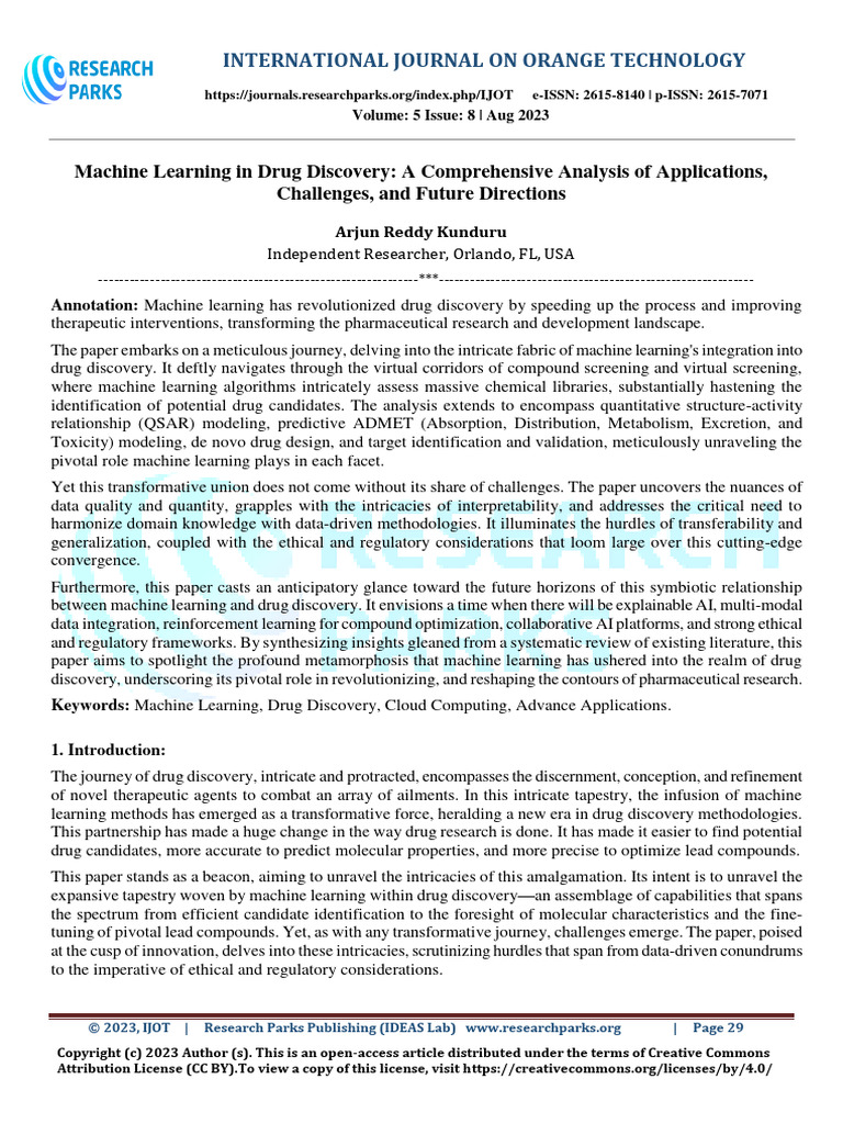 Machine Learning in Drug Discovery: A Comprehensive Analysis of Applications, Challenges, and ...