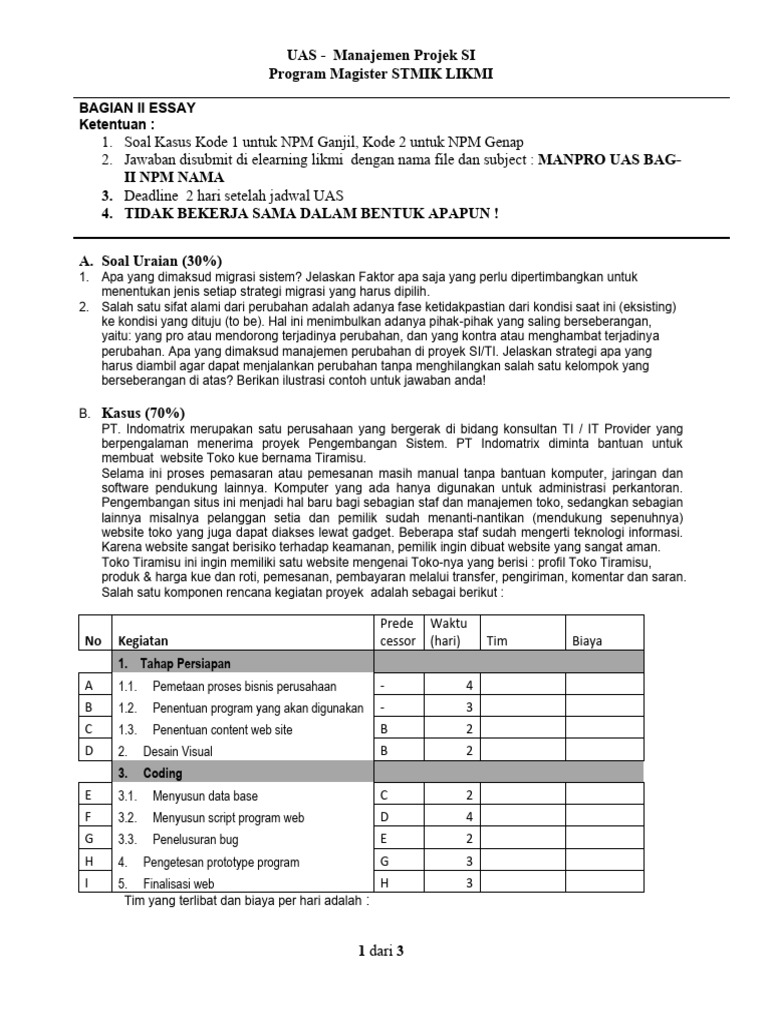 Uas Manpro Bag-Ii 2022-1 | PDF