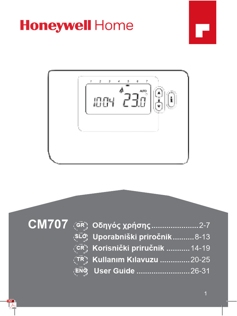 Navodilo Za Uporabo Termostata HONEYWELL CM707 | PDF