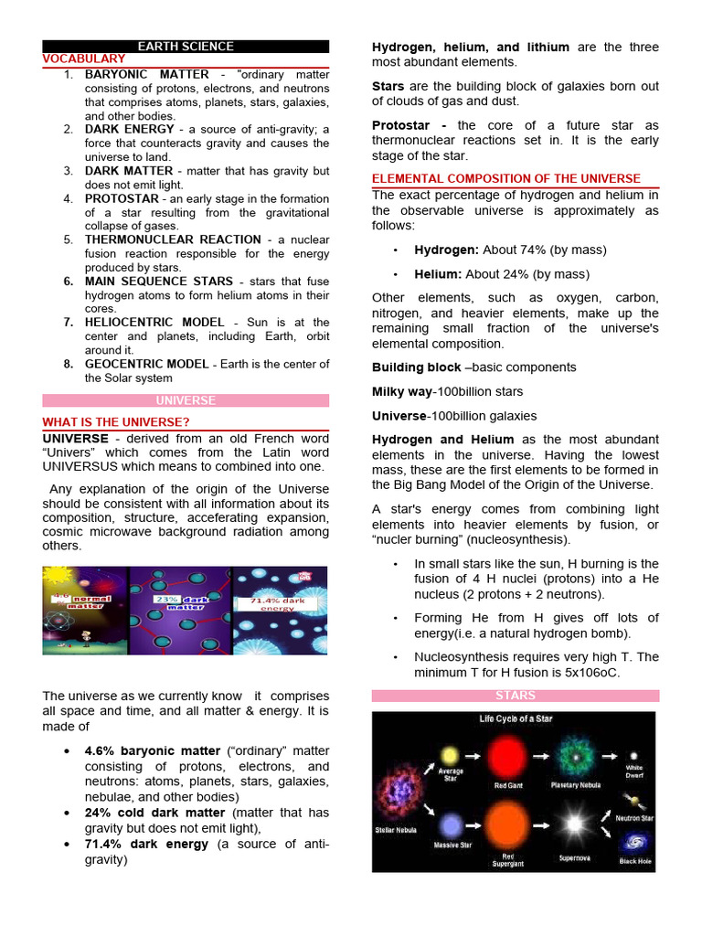 Earth Sci 1st Quarter Pdf Universe Atmosphere Of Earth