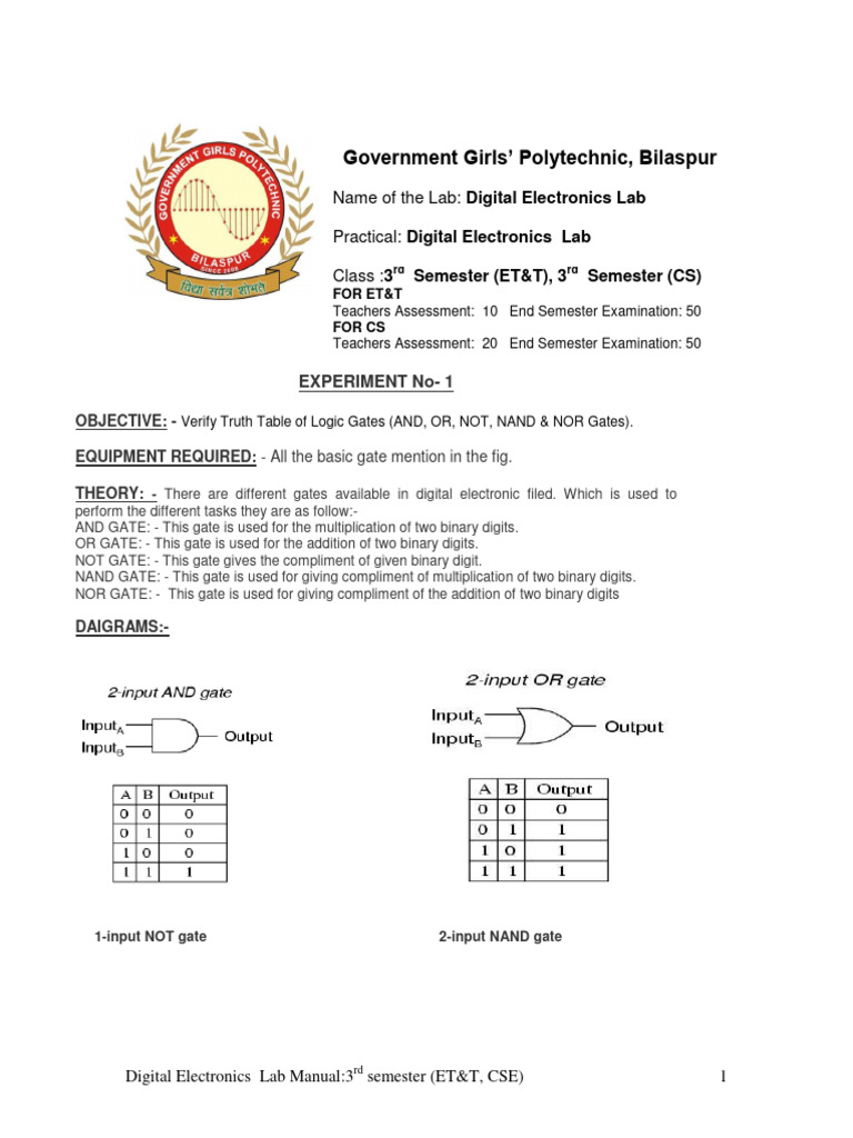 Digital Electronics Lab Manual | PDF | Logic Gate | Subtraction