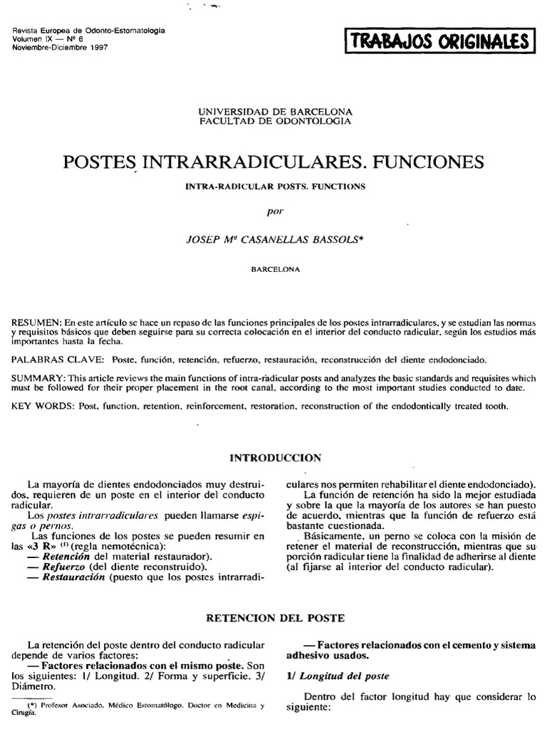Funciones de los Postes Intrarradiculares | PDF | Ciencias de la Salud ...