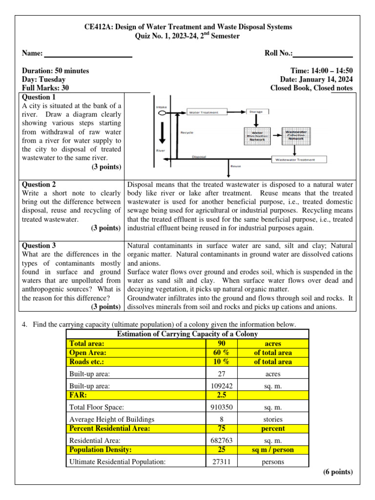 Water Treatment Systems Quiz 2024 | PDF | Sewage Treatment | Soil