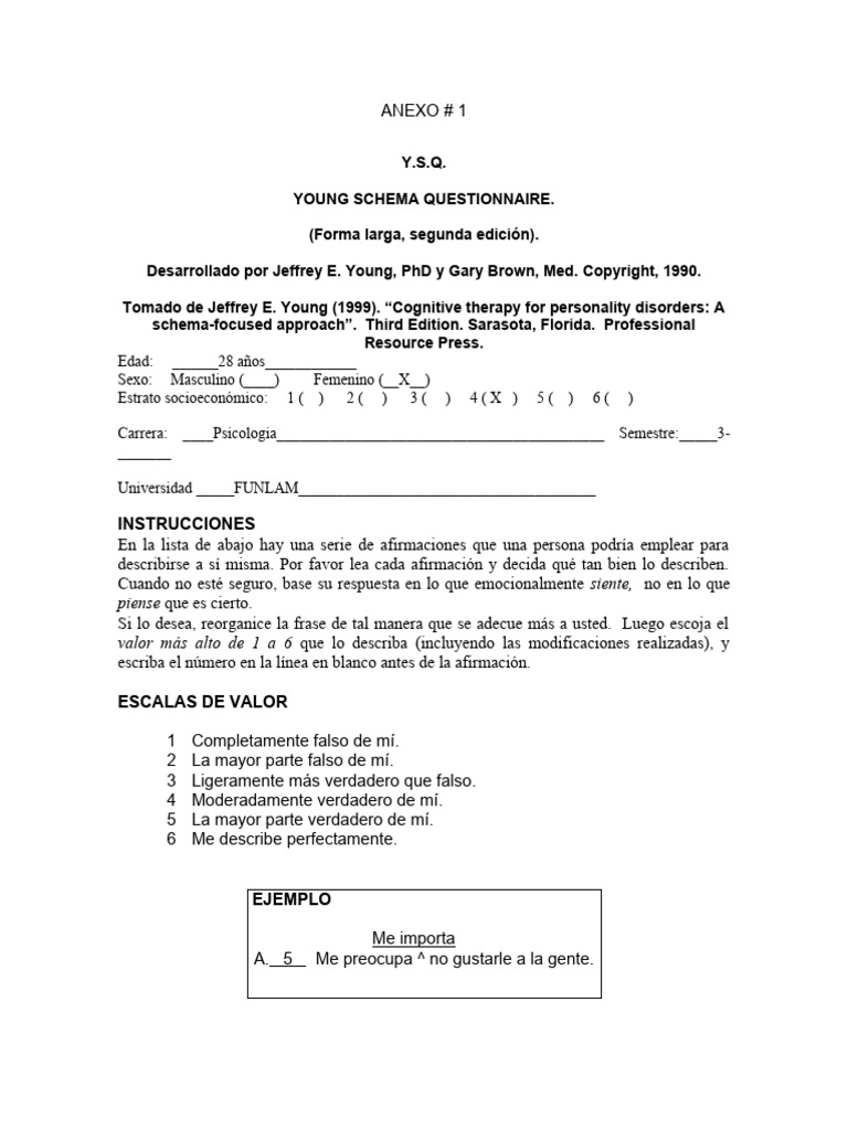 Cuestionario YSQ-L2 | PDF | Ira | Sicología