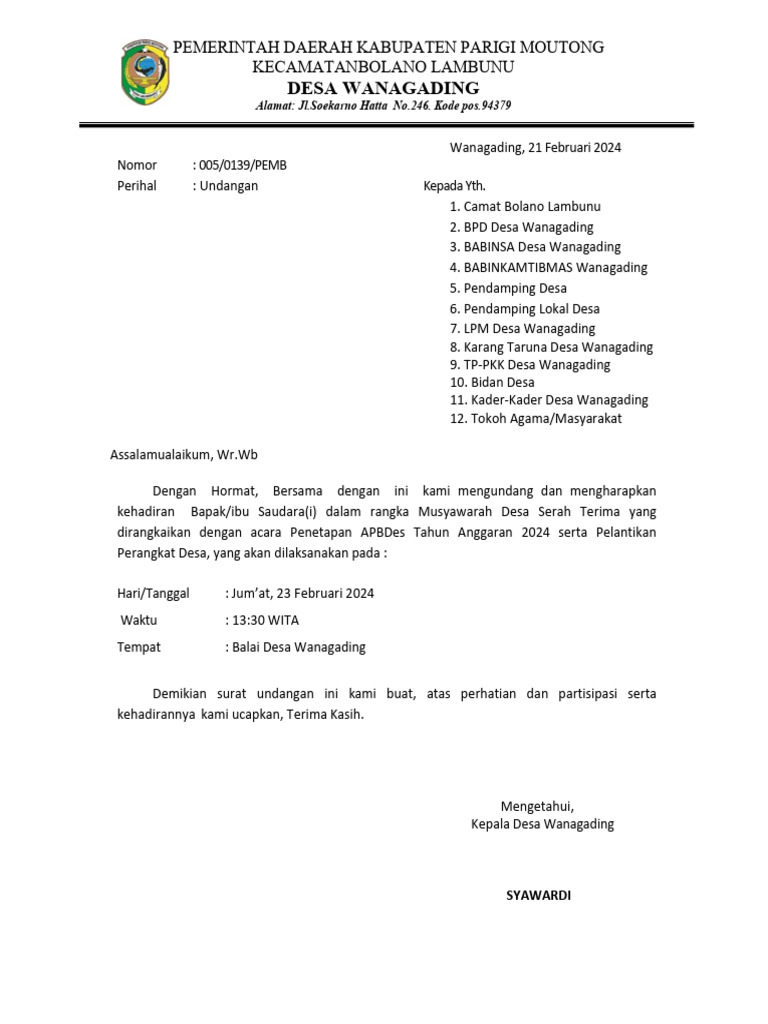 Undangan MDST Dan Penetapan APBDes | PDF
