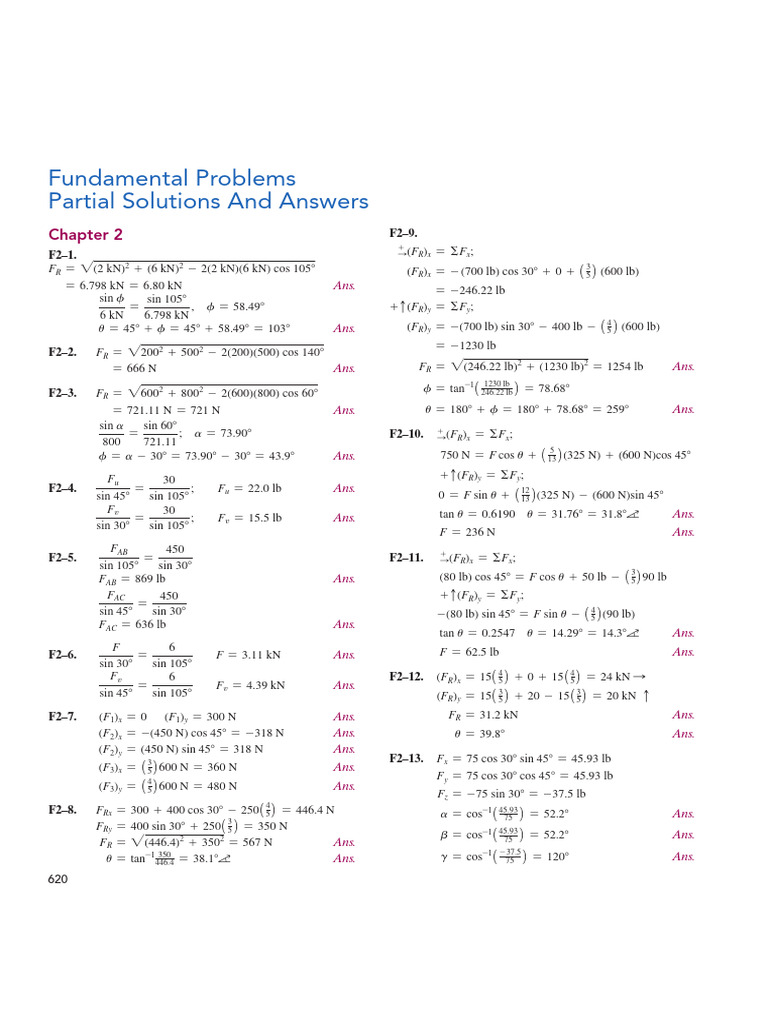 Statics Problem Solutions Summary | PDF