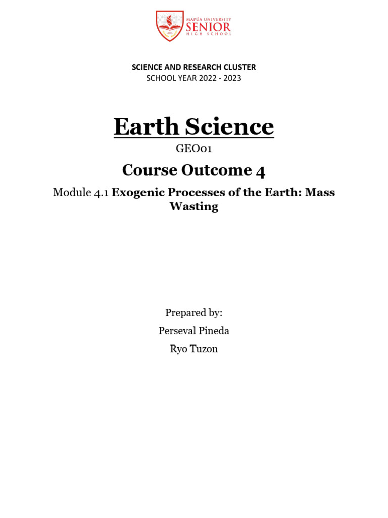 GEO01 CO4 Module 4.1 Exogenic Process-Mass Wasting | PDF | Landslide ...