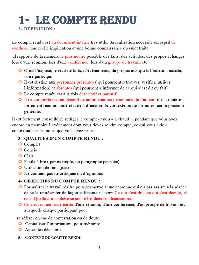 Cours PV Compte Rendu Rapport | PDF | Informations