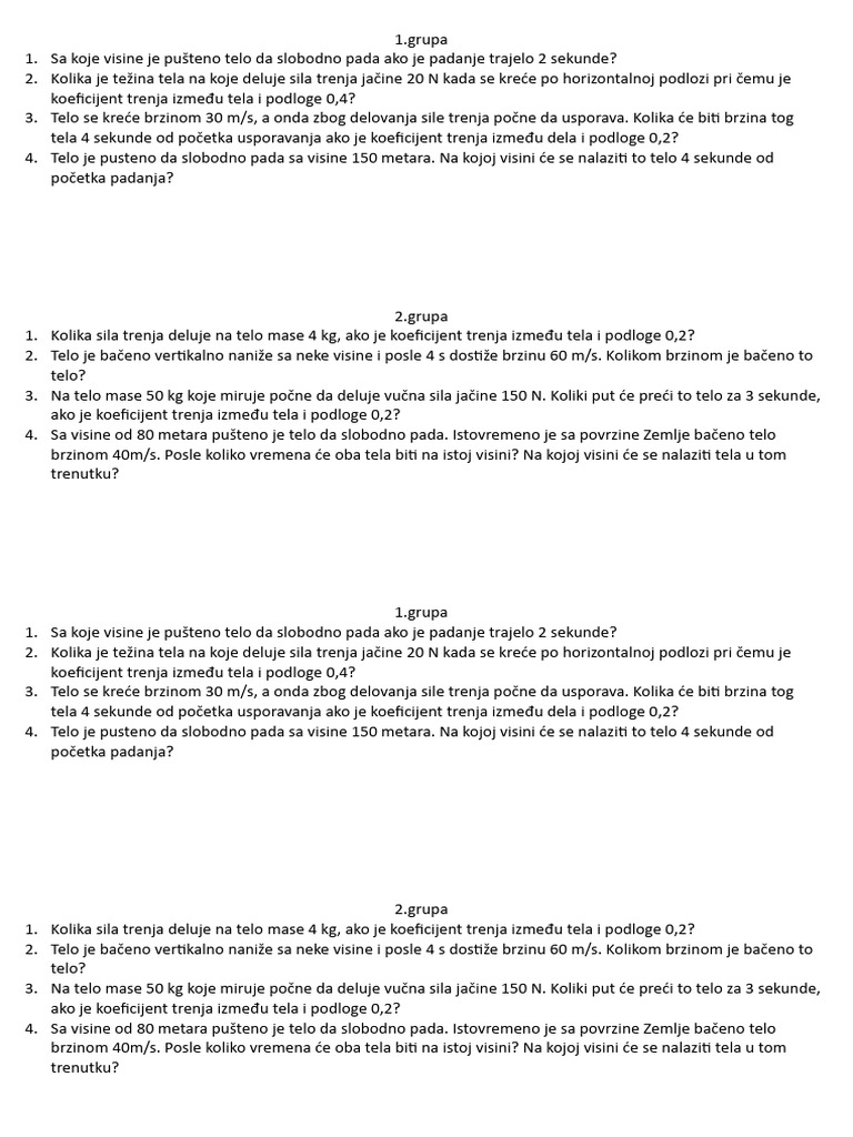 VII Gravitacija I Trenje 72 202324 Ovo | PDF