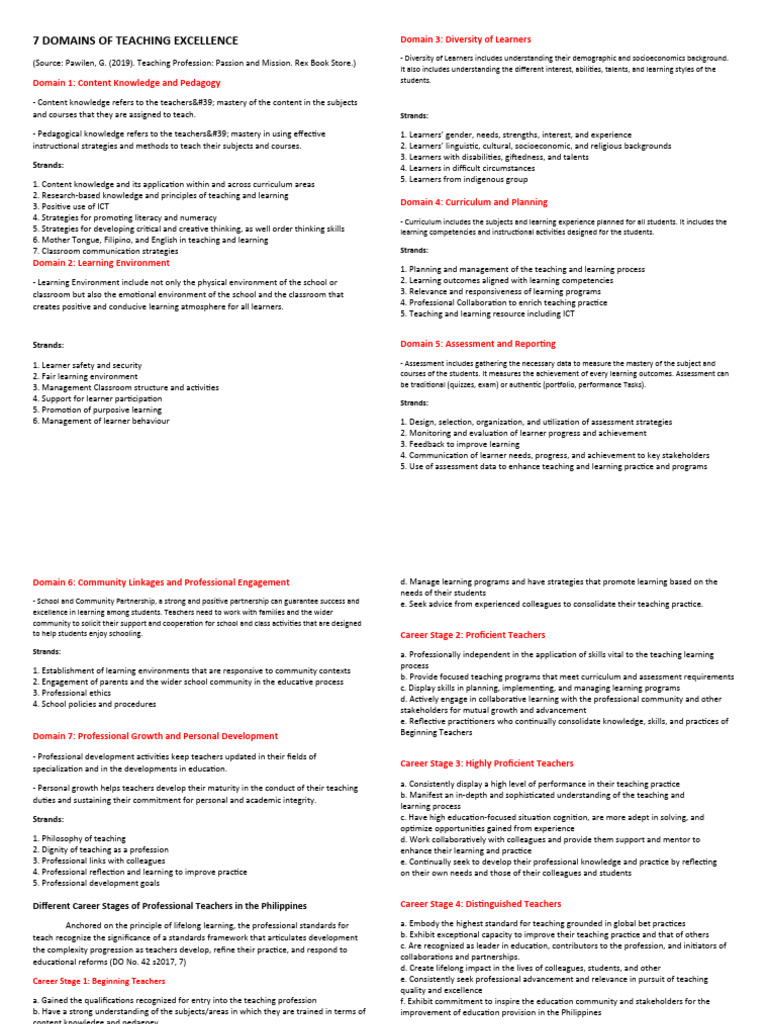 7 Domains of Teaching Excellence | Download Free PDF | Educational ...