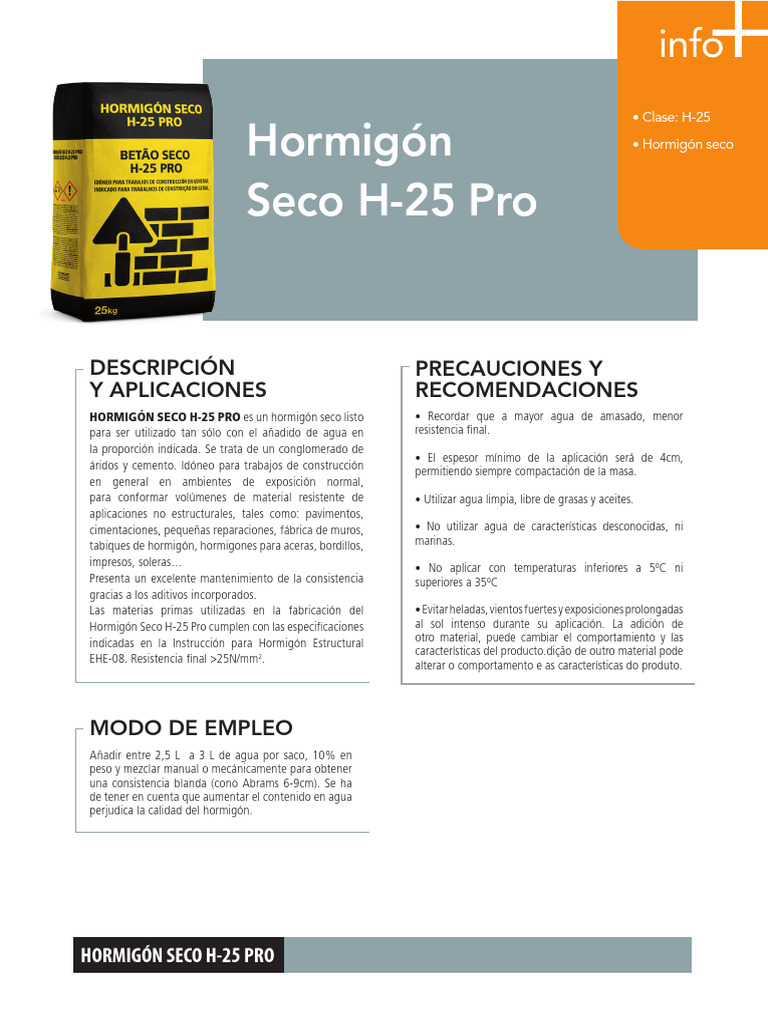 Hormigón Seco H25 25 KG | PDF | Hormigón | Materiales