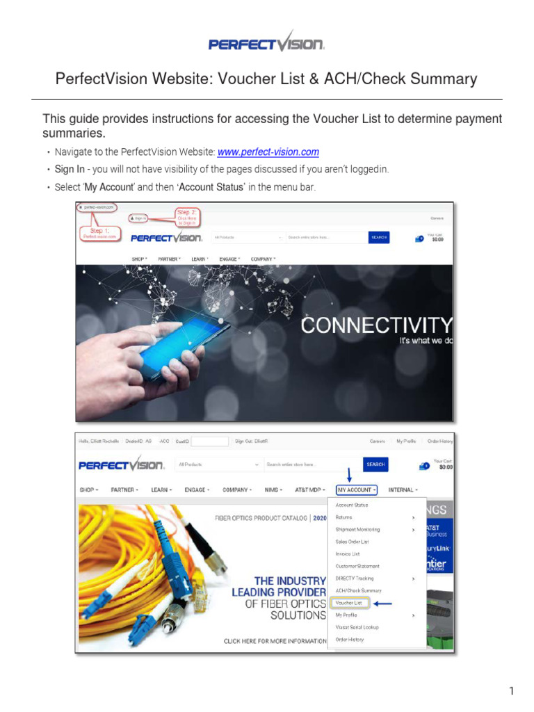 PerfectVision Website Voucher List ACH Check Summary Guide | PDF