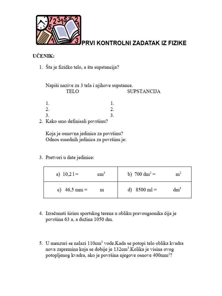 Prvi Kontrolni Zadatak Iz Fizike 16 | PDF