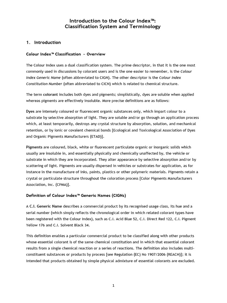 Introduction To The Colour Index Revised March 2021 | PDF | Pigment | Dye