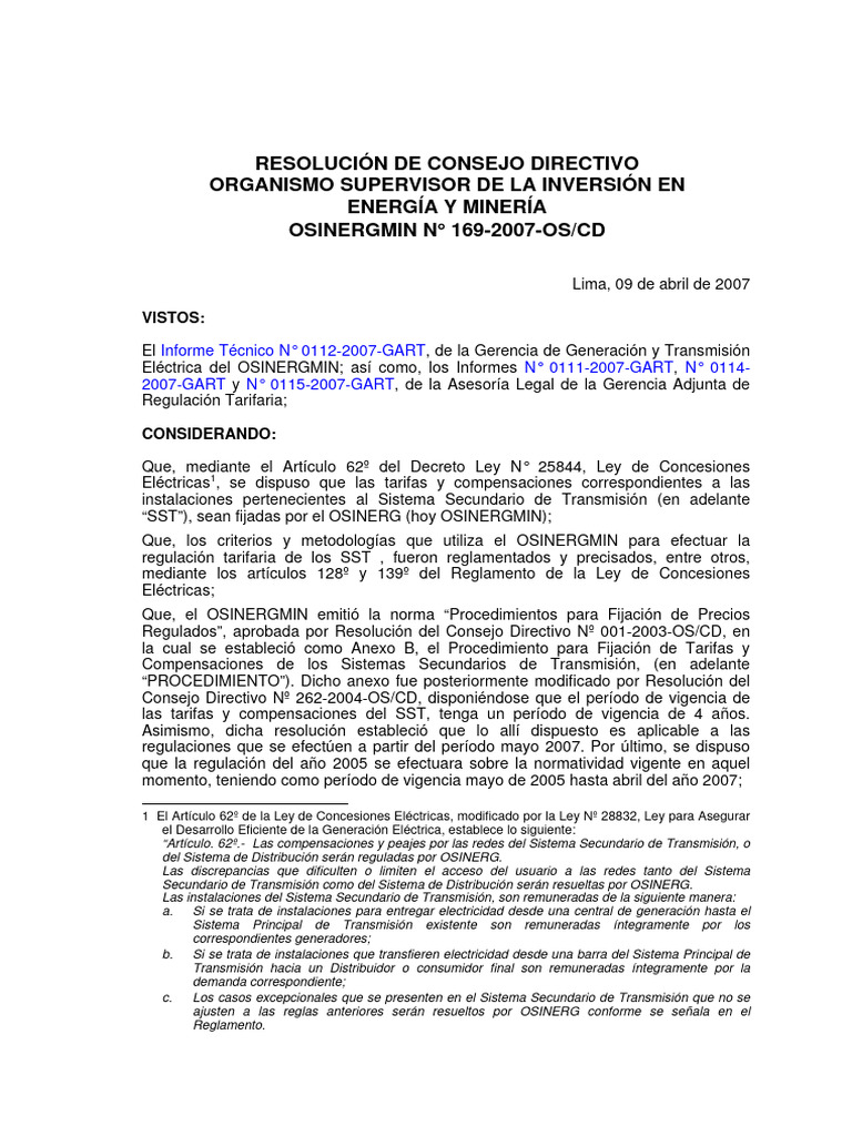 Resolución de Consejo Directivo Organismo Supervisor de La Inversión en Energía Y Minería ...