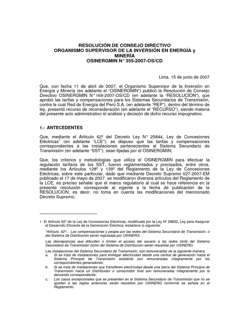 Resolución de Consejo Directivo Organismo Supervisor de La Inversión en Energía Y Minería ...