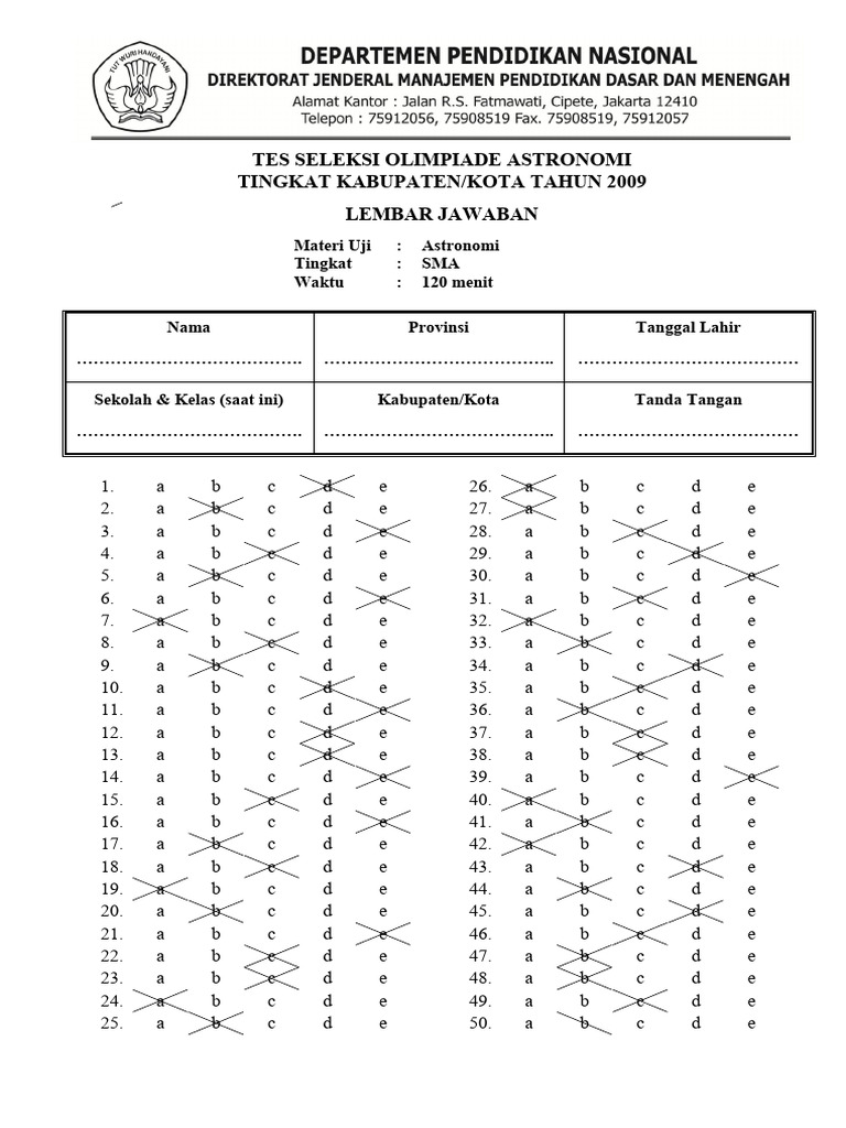 2009 Jawaban Osk Astronomi Sma | PDF