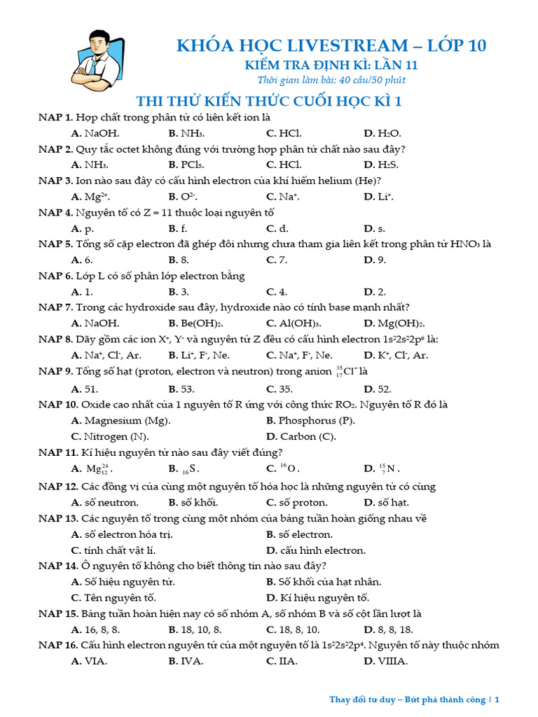 2K8 - Kiểm Tra Định Kì - Lần 11 - Hết Học Kì 1 | PDF