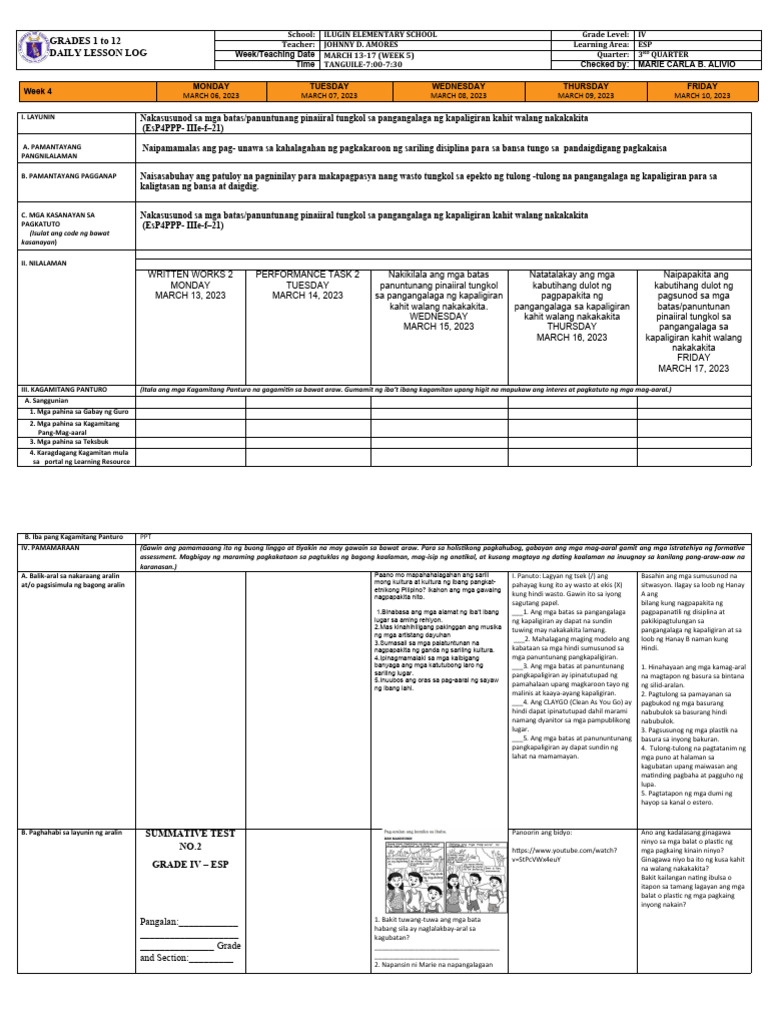 DLL - Esp 4 - Q3 - W5 | PDF