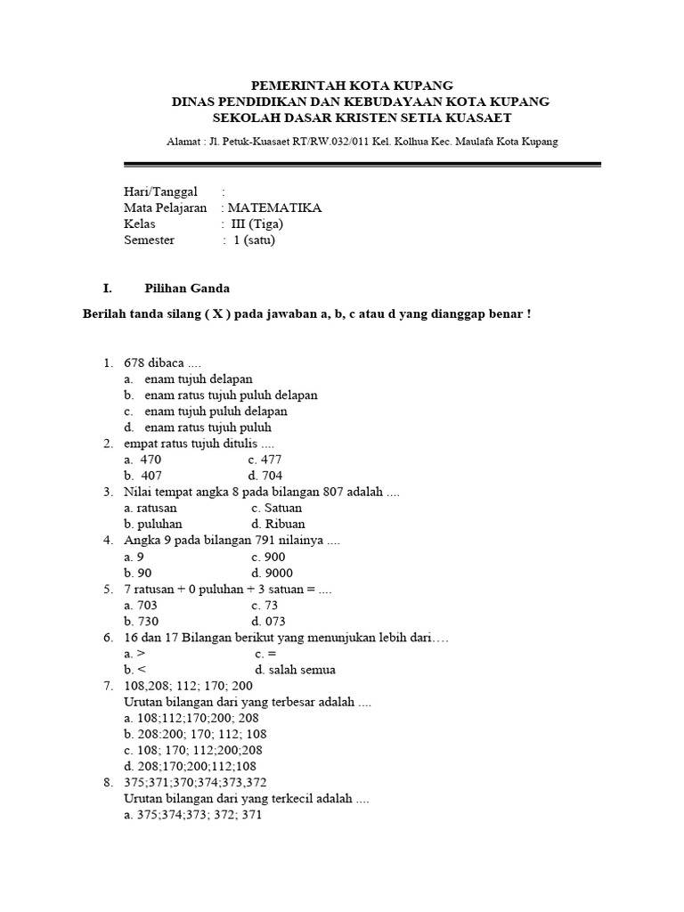 Soal Bindo Kelas 3 SD | PDF