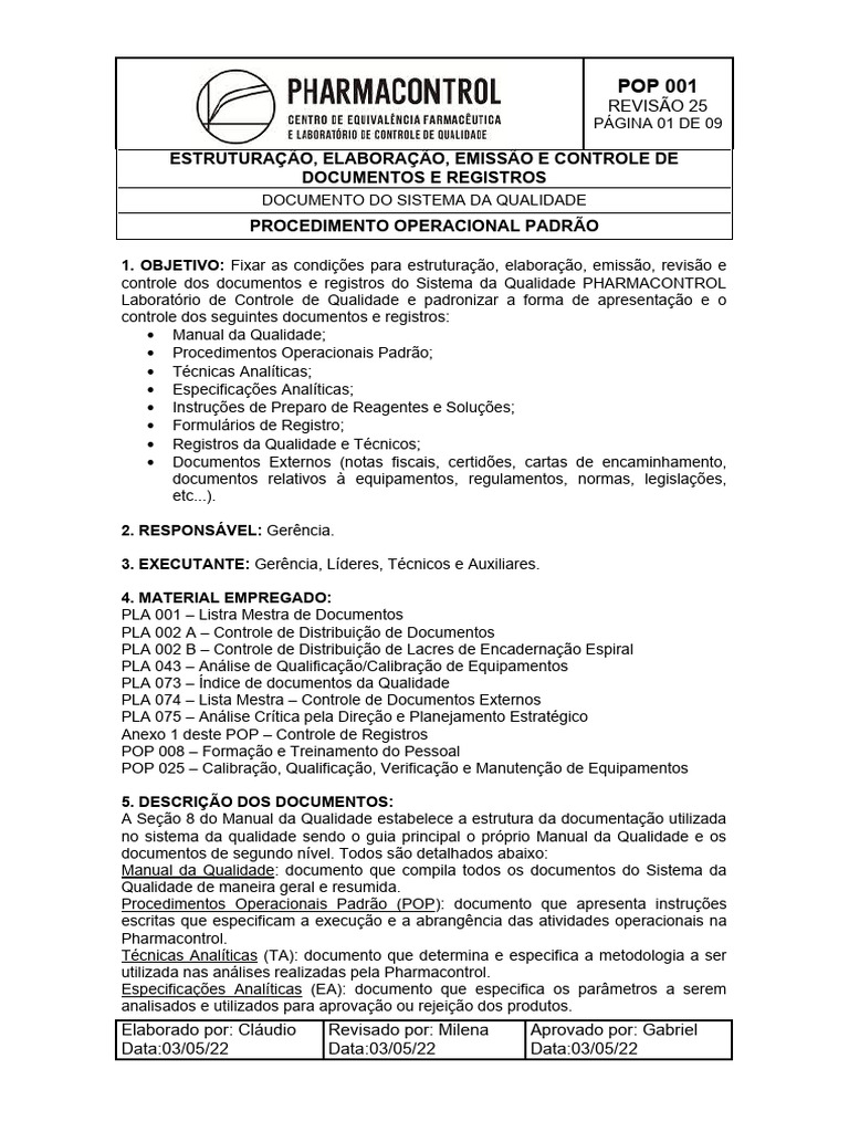 POP 001 - Estruturação, Elaboração, Emissão e Controle Dos Documentos ...