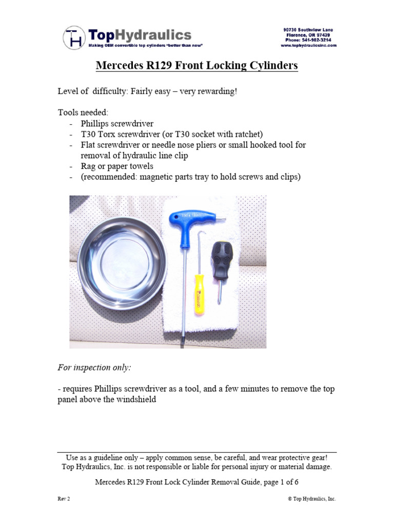 R129 Front Locking Cylinder Removal | PDF | Screw | Tools