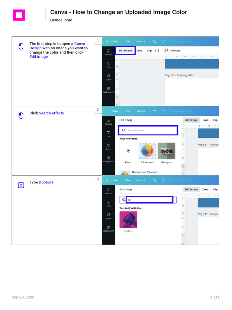 Canva - How to Change an Uploaded Image Color (1) | PDF