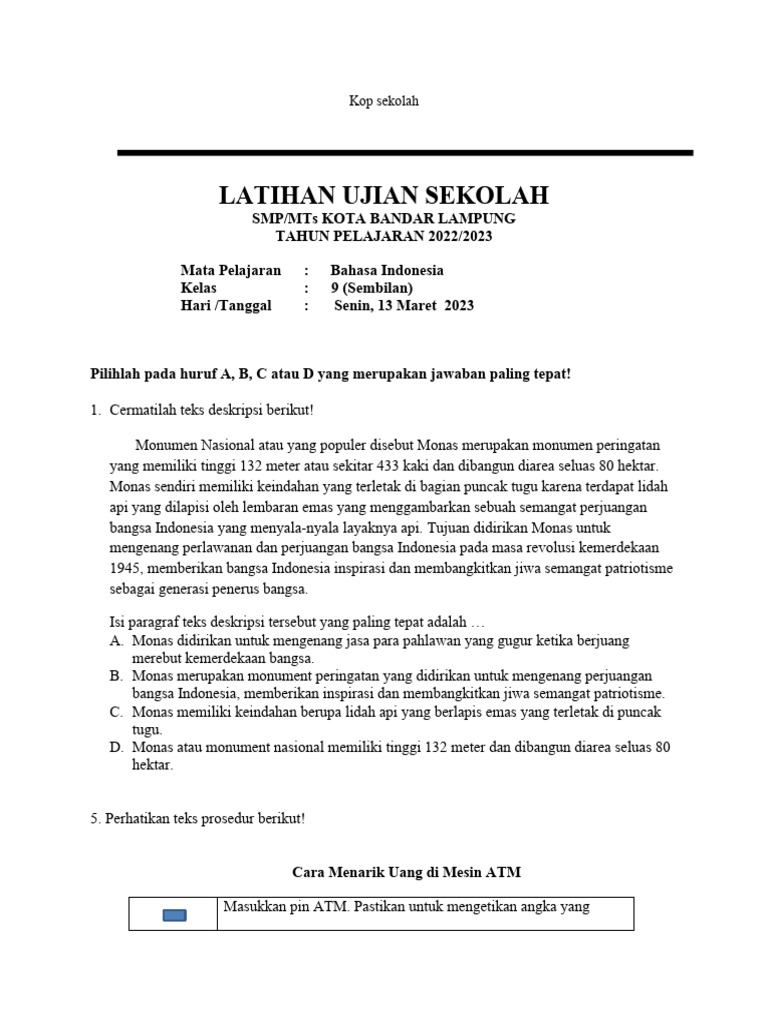 SOAL LUS BINDO Oke | PDF