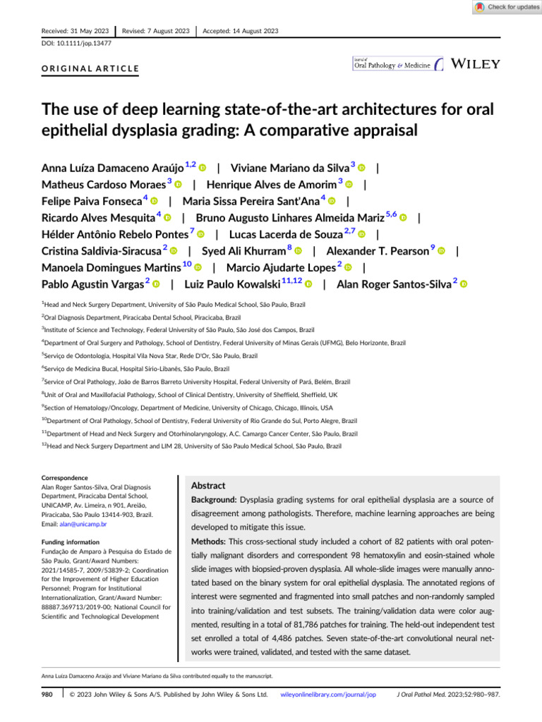 J Oral Pathology Medicine - 2023 - Araújo - The Use of Deep Learning ...