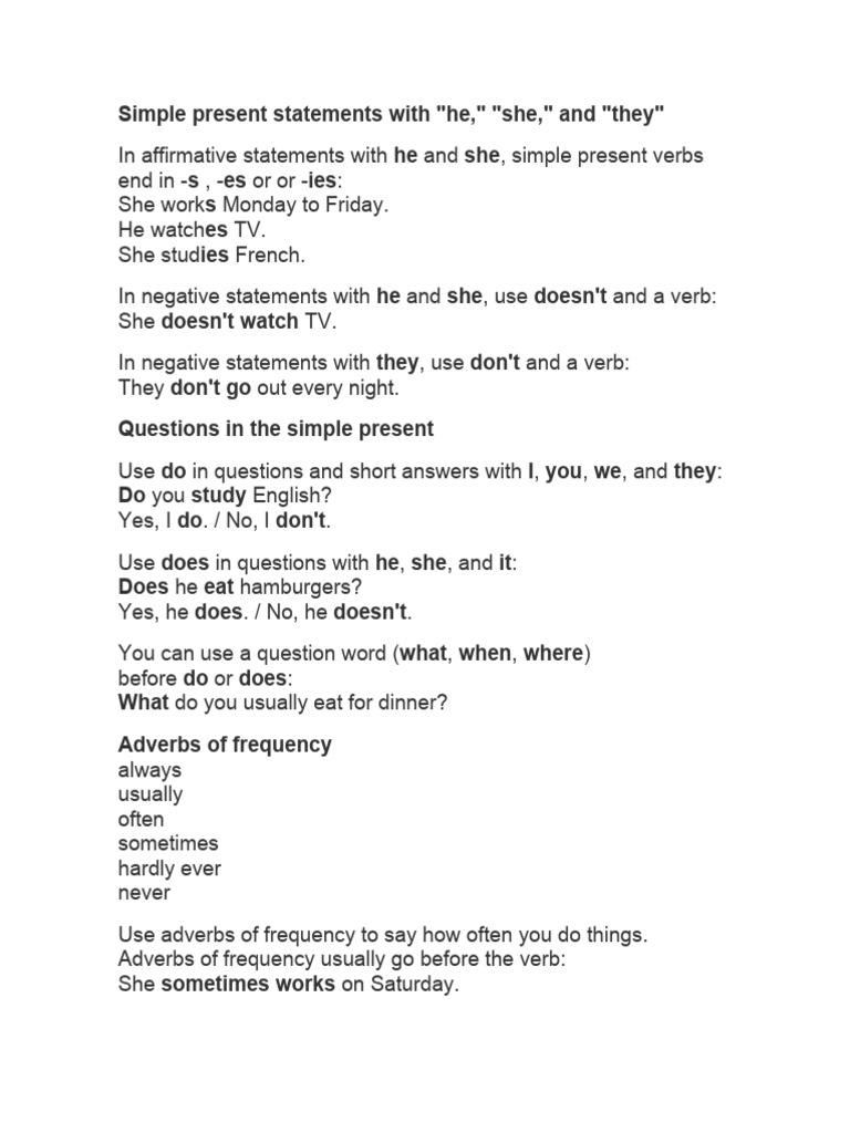Simple Present Statements With | PDF Simple Present Statements With | PDF