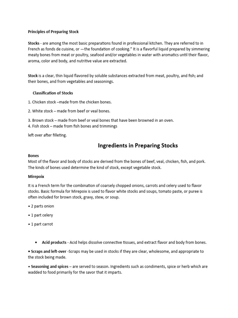 Principles of Preparing Stock | PDF | Stock (Food) | Foods