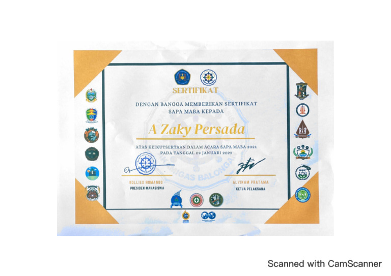 Sertifikat Sapa Maba - A. Zaky Persada | PDF