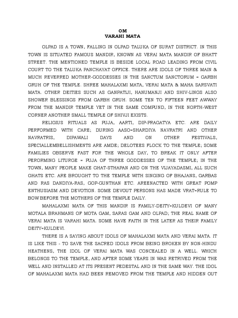 History of Varahi Mata Mandir | PDF | Hindu Worship | Hindu Behaviour ...