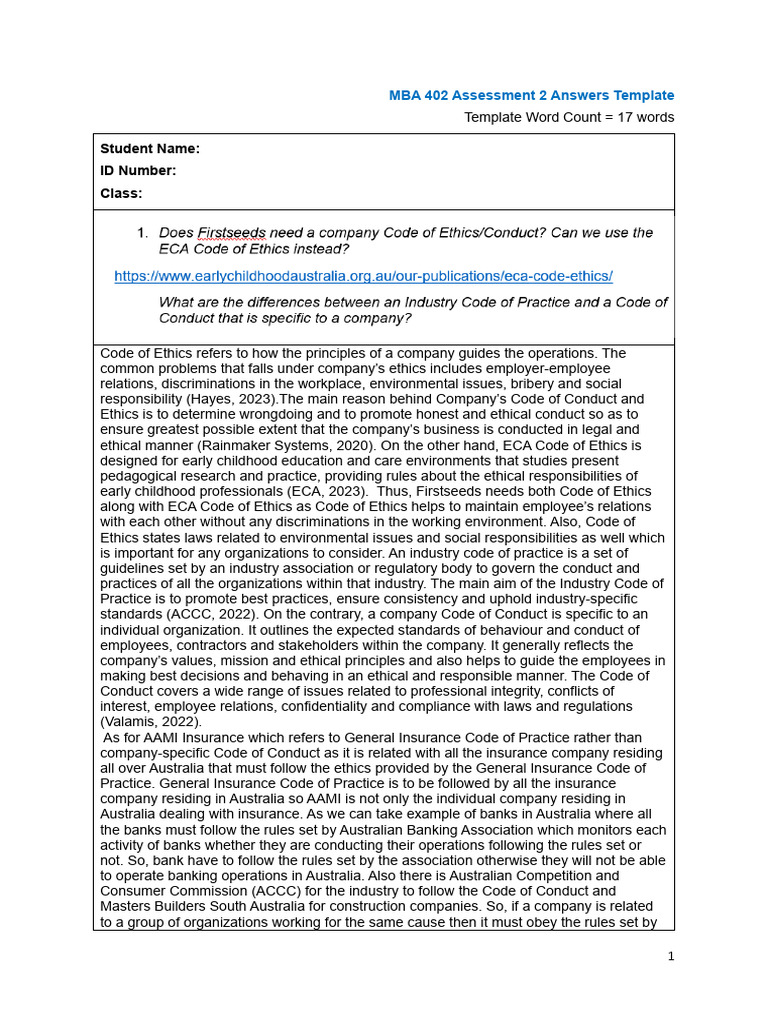 MBA 402 Assessment2 Answer Template V3 | PDF | Whistleblower | Corruption