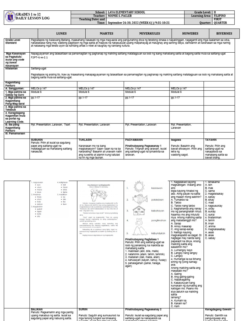 DLL Filipino 2 q1 w6 Final | PDF