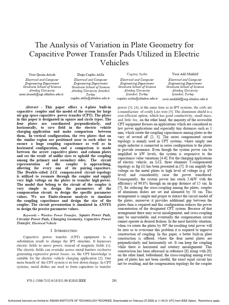 The Analysis of Variation in Plate Geometry For Capacitive Power Transfer Pads Utilized in ...