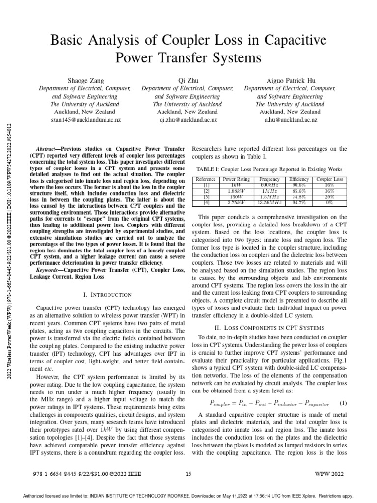 Basic Analysis of Coupler Loss in Capacitive Power Transfer Systems ...