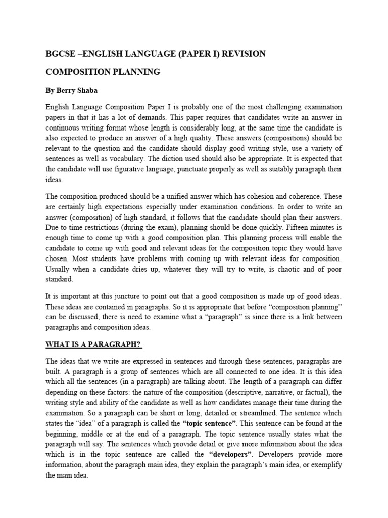 BGCSE ENG REV Composition Planning-1 | PDF | Brainstorming | Paragraph