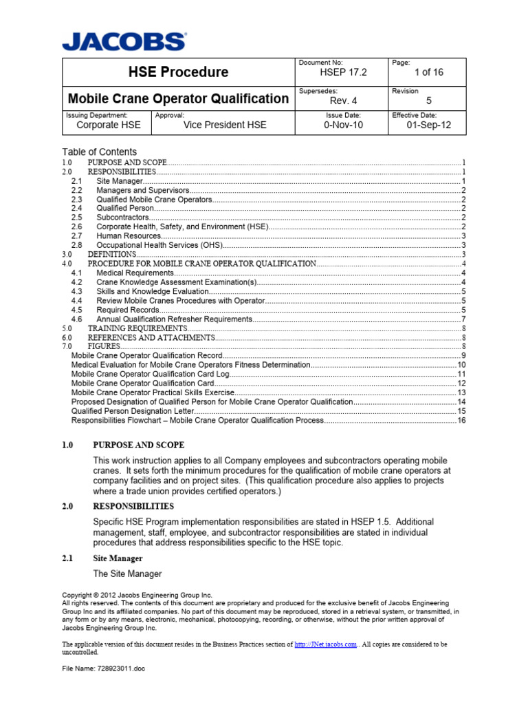 HSEP17-02 Mobile CraneOperatorQualificationRev5 | PDF | Crane (Machine ...