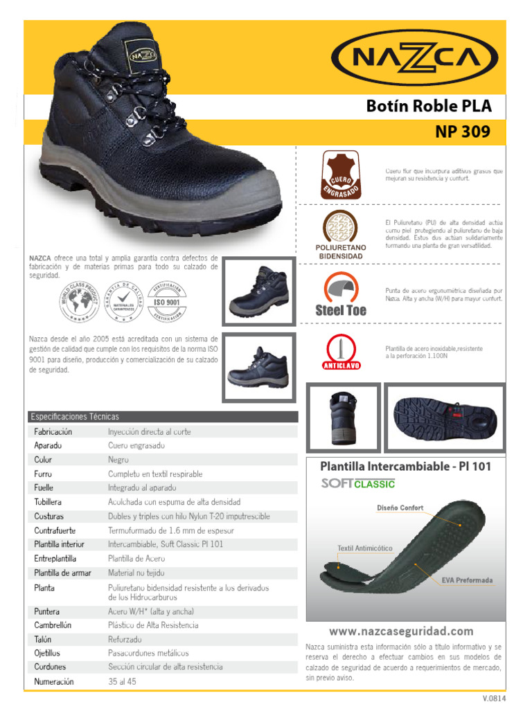Botin Roble Np309 Nazca - PDF Ficha Tecnica | Descargar gratis PDF | Calzado | Materiales
